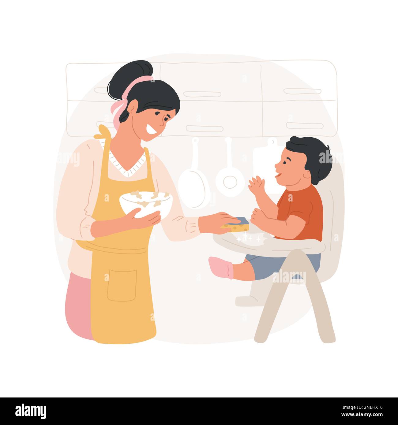 Post-meal clean up isolated cartoon vector illustration. Young mother ...