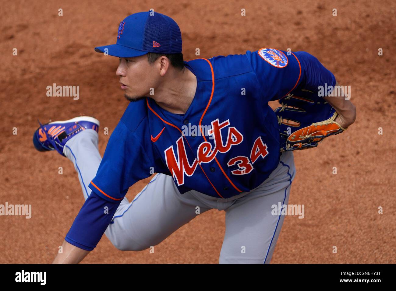 New York Mets pitcher Kodai Senga throws a bullpen session during ...