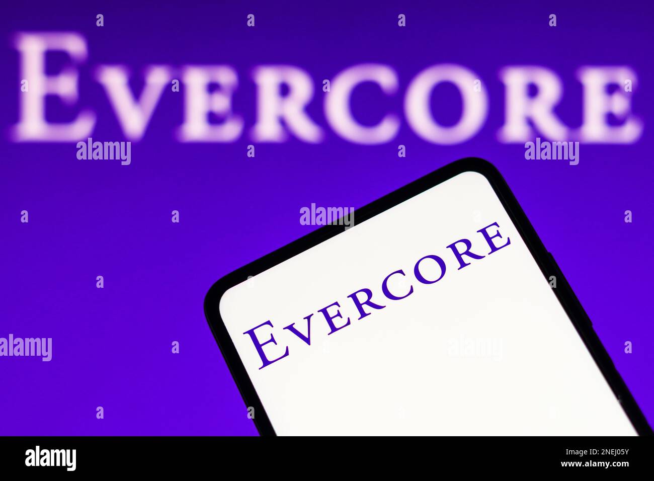 In this photo illustration the Evercore Inc. logo seen displayed on a ...