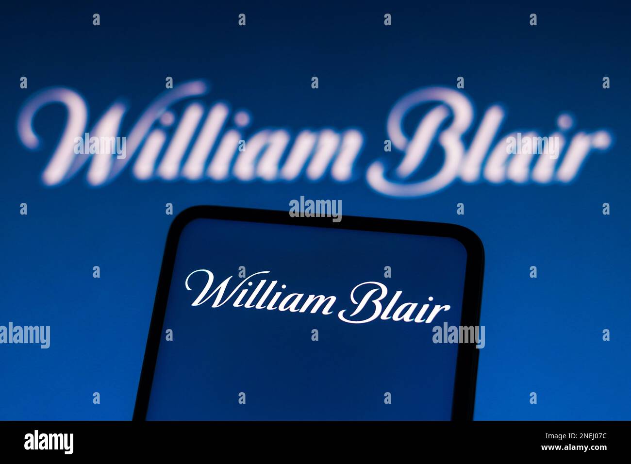 In this photo illustration the William Blair & Company logo seen ...