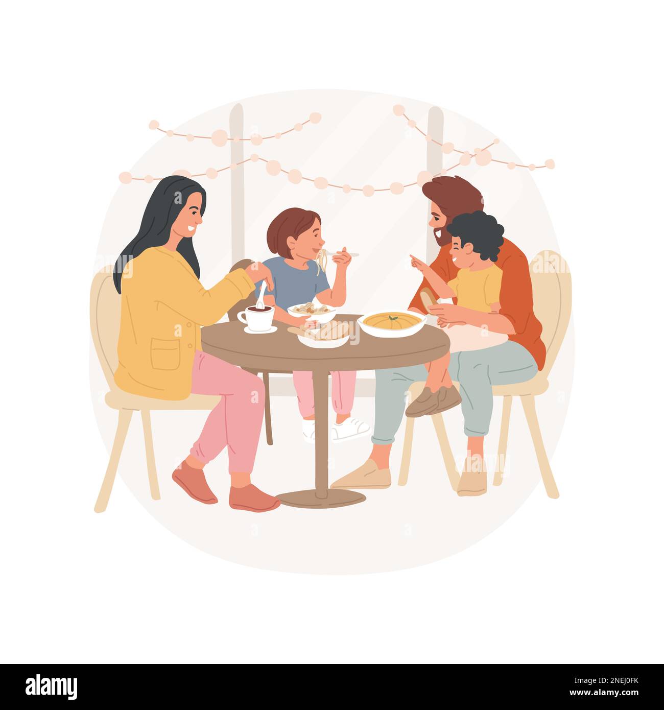 Eating at the restaurant isolated cartoon vector illustration. Happy ...