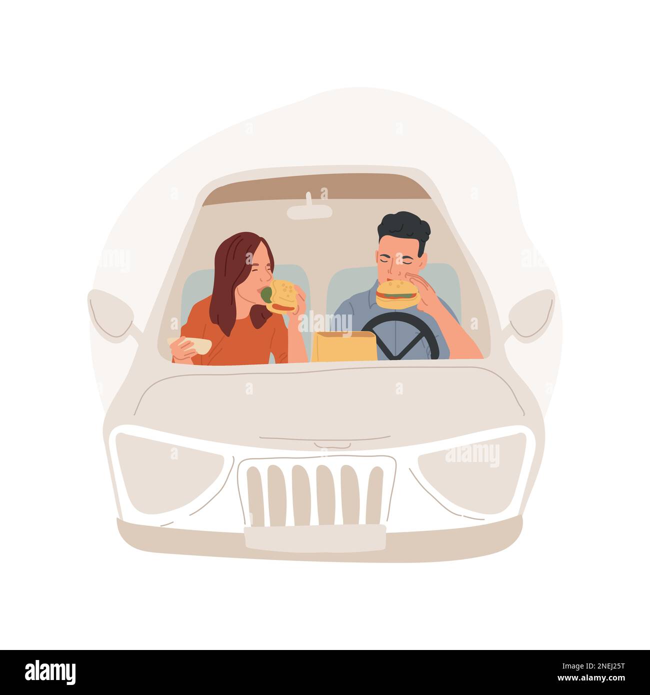 Drive-in restaurant isolated cartoon vector illustration. Happy couple ...