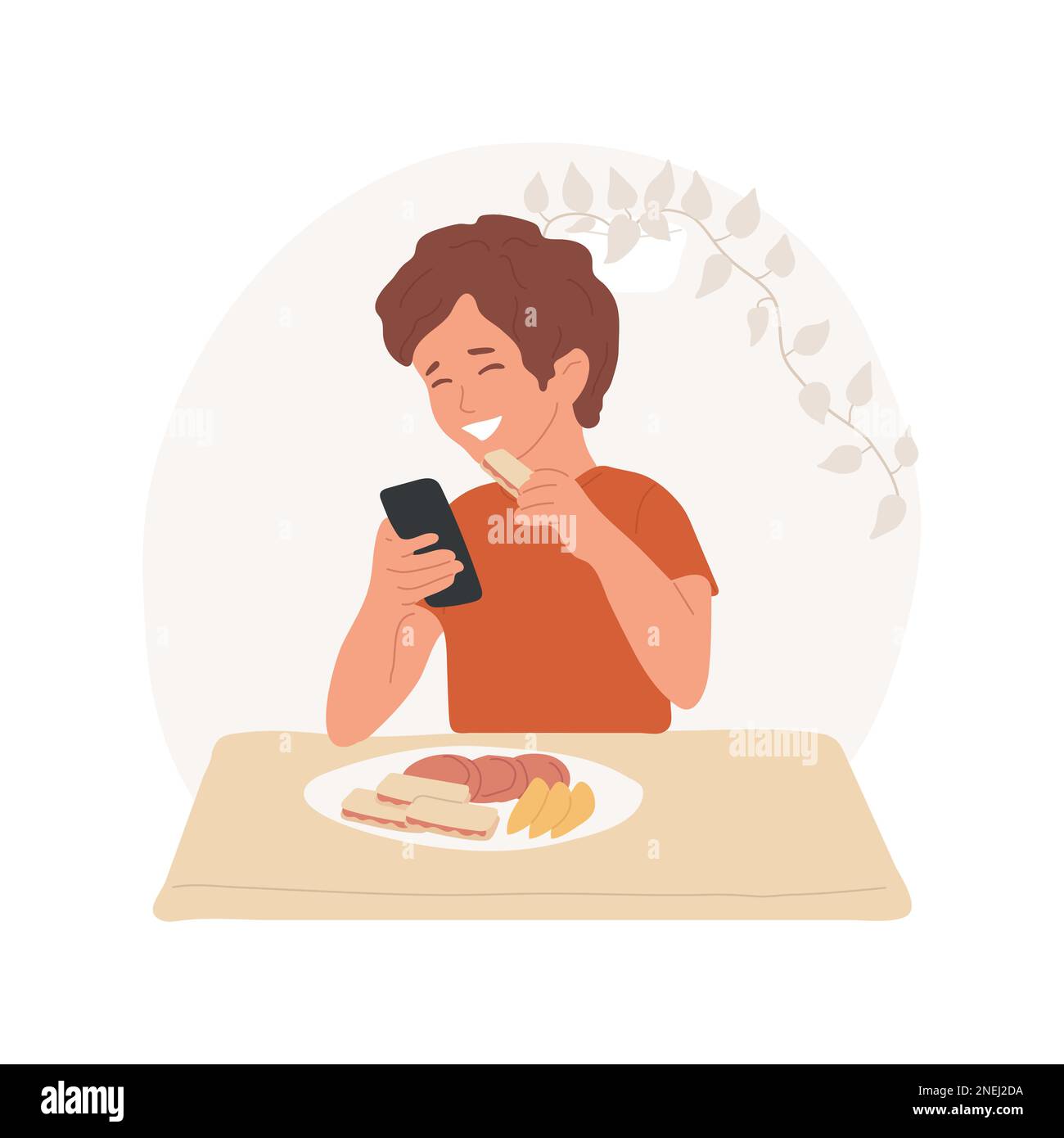 Eating with electronic devices isolated cartoon vector illustration ...