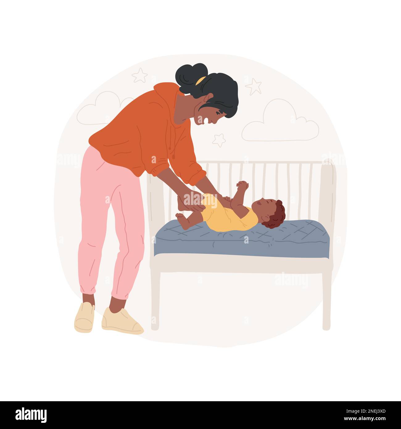 Soothing a baby isolated cartoon vector illustration. Young mom ...