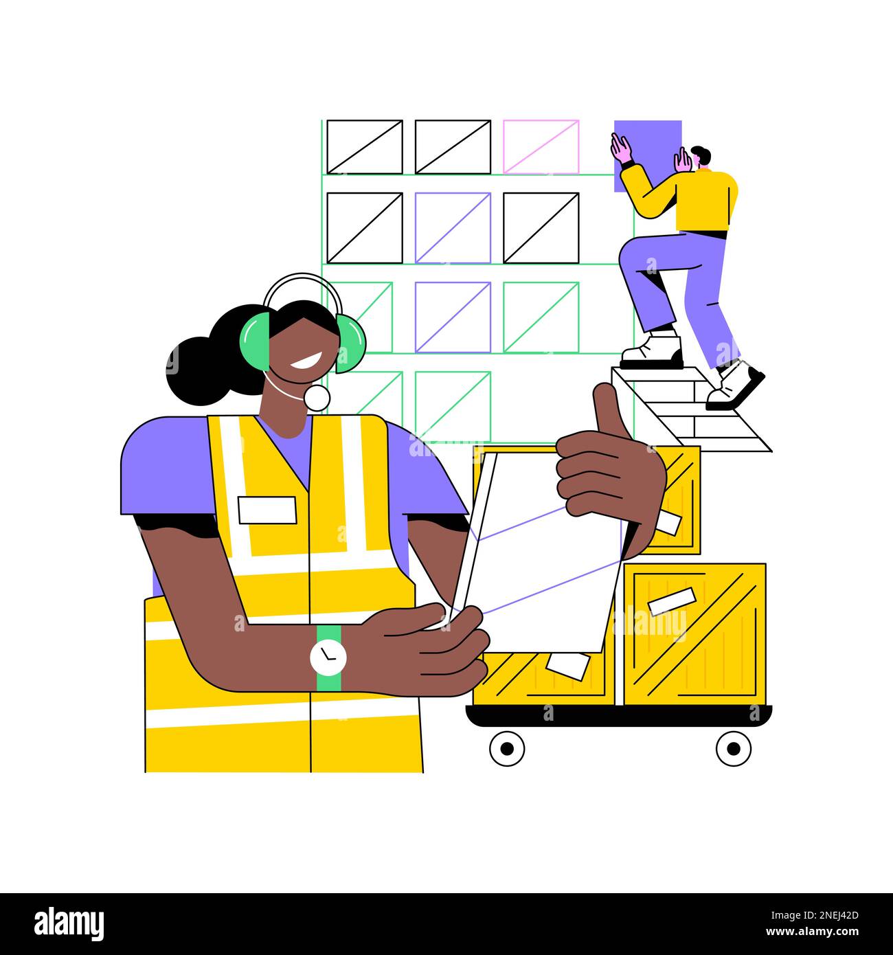 Voice picking isolated cartoon vector illustrations. Smart warehouse ...