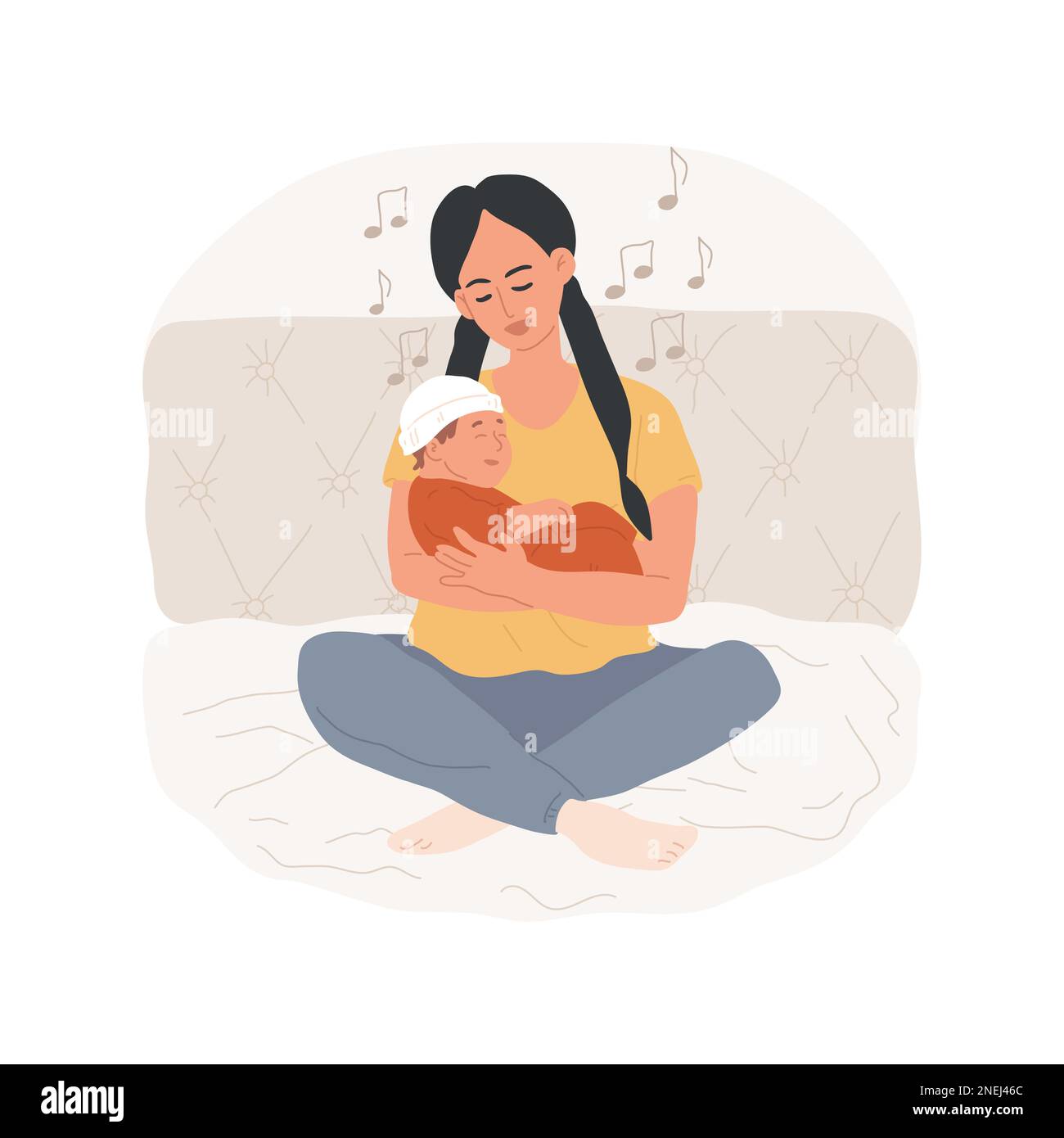 Singing a lullaby isolated cartoon vector illustration. Mom holding and ...