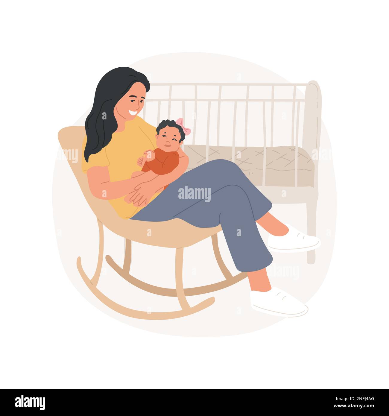 Rock baby to sleep isolated cartoon vector illustration. Young mom ...