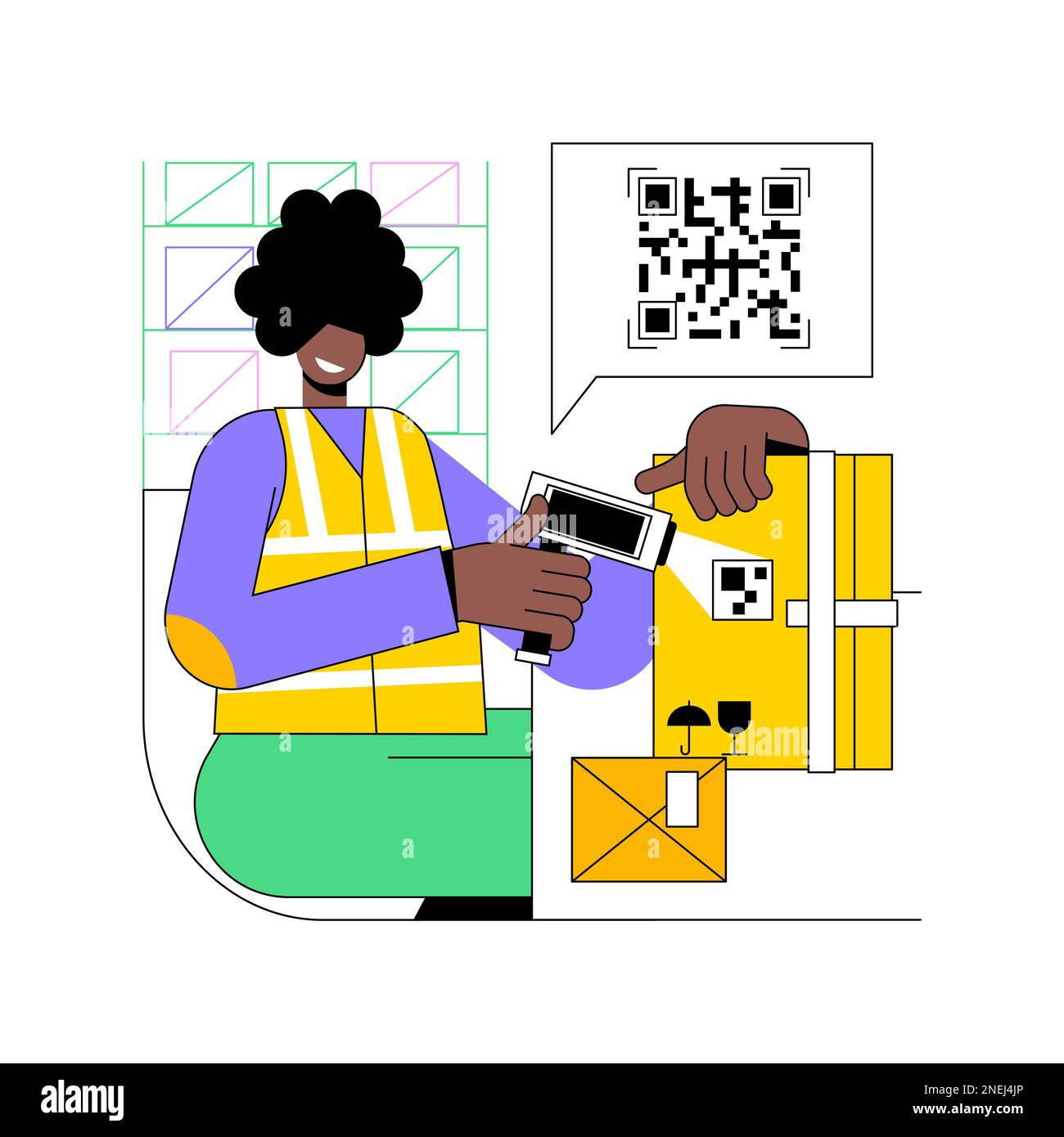 Barcode reader isolated cartoon vector illustrations. Smart warehouse ...