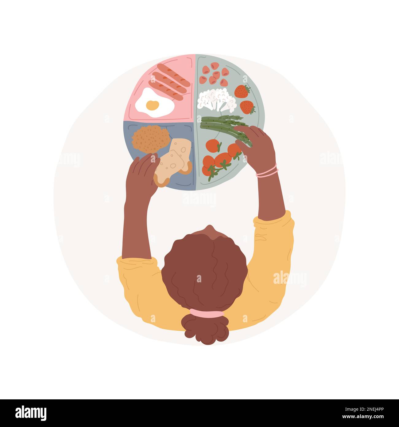 Healthy plate isolated cartoon vector illustration. Mom putting food in ...