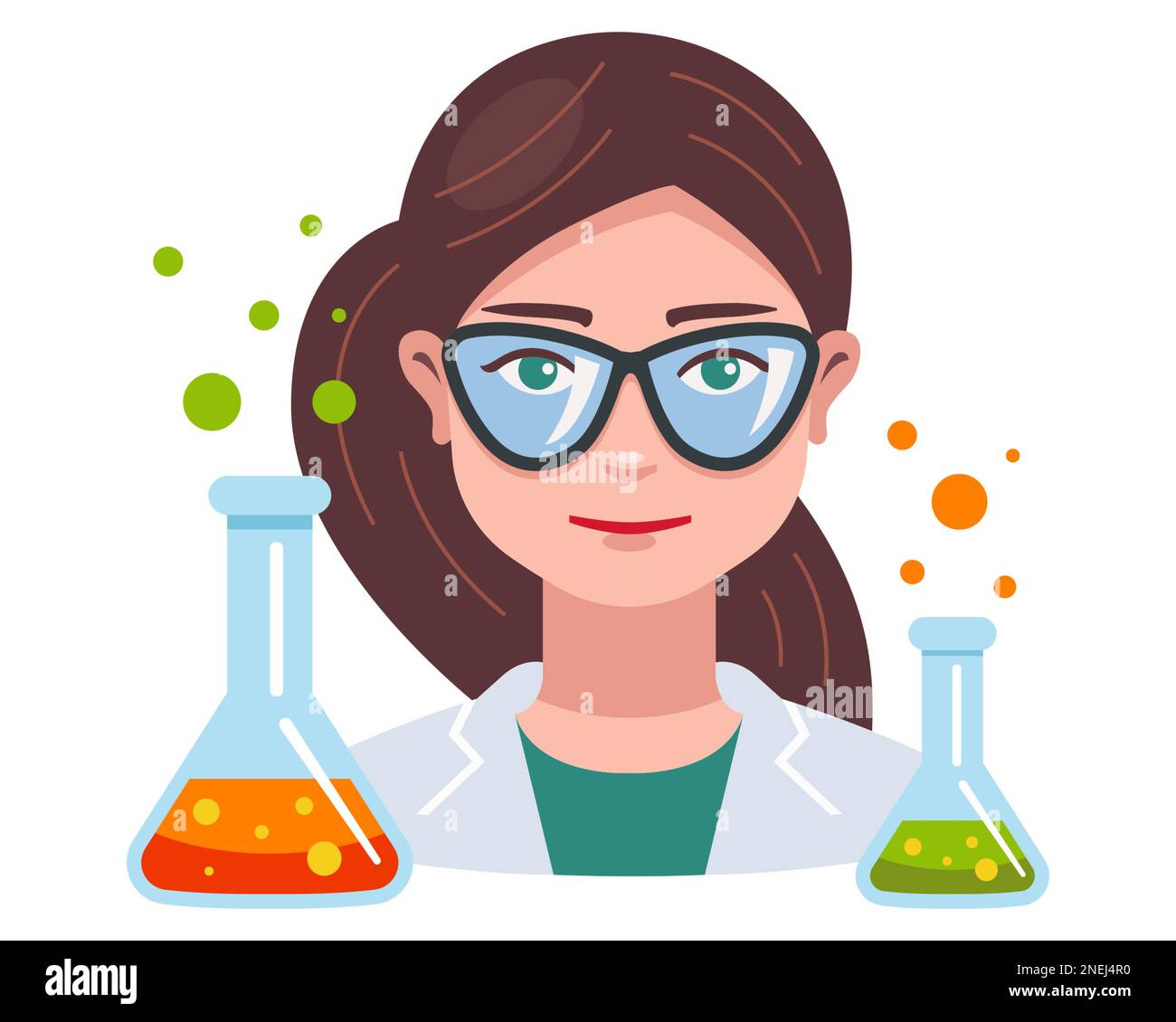girl scientist in glasses with flasks. chemistry teacher. flat vector ...