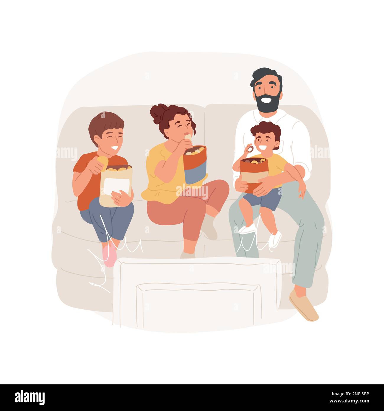 Snacking non-stop isolated cartoon vector illustration. Kids sit in ...