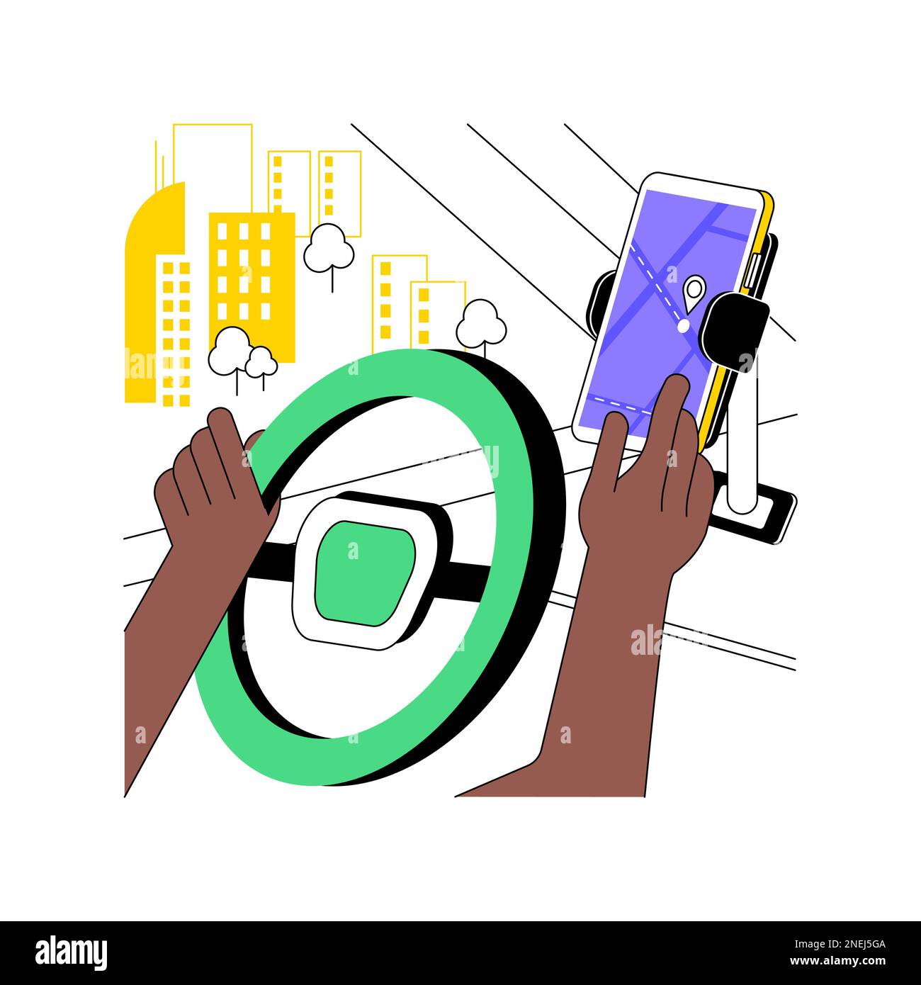 Car mount isolated cartoon vector illustrations. Man puts his phone on ...