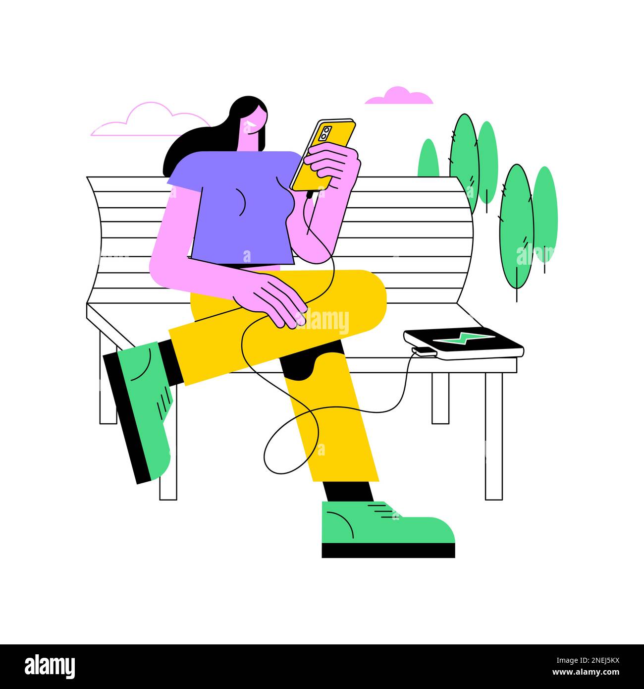 Portable charger isolated cartoon vector illustrations. Woman with ...