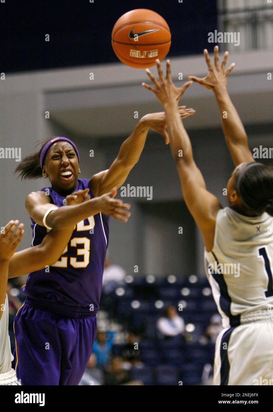 LSU guard Allison Hightower (23) passes against Xavier guard Special ...