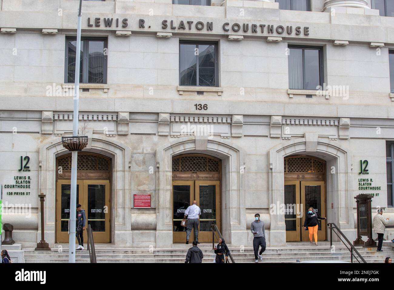 The exterior of the Fulton County Lewis R. Slaton Courthouse, where the ...