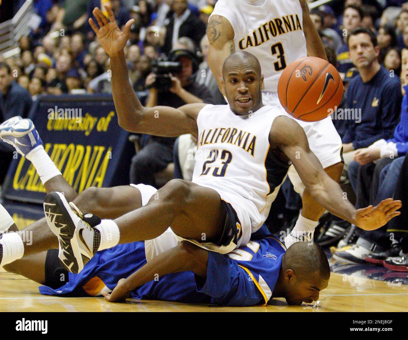 California's Patrick Christopher (23) lands on UC Santa Barbara's Will ...