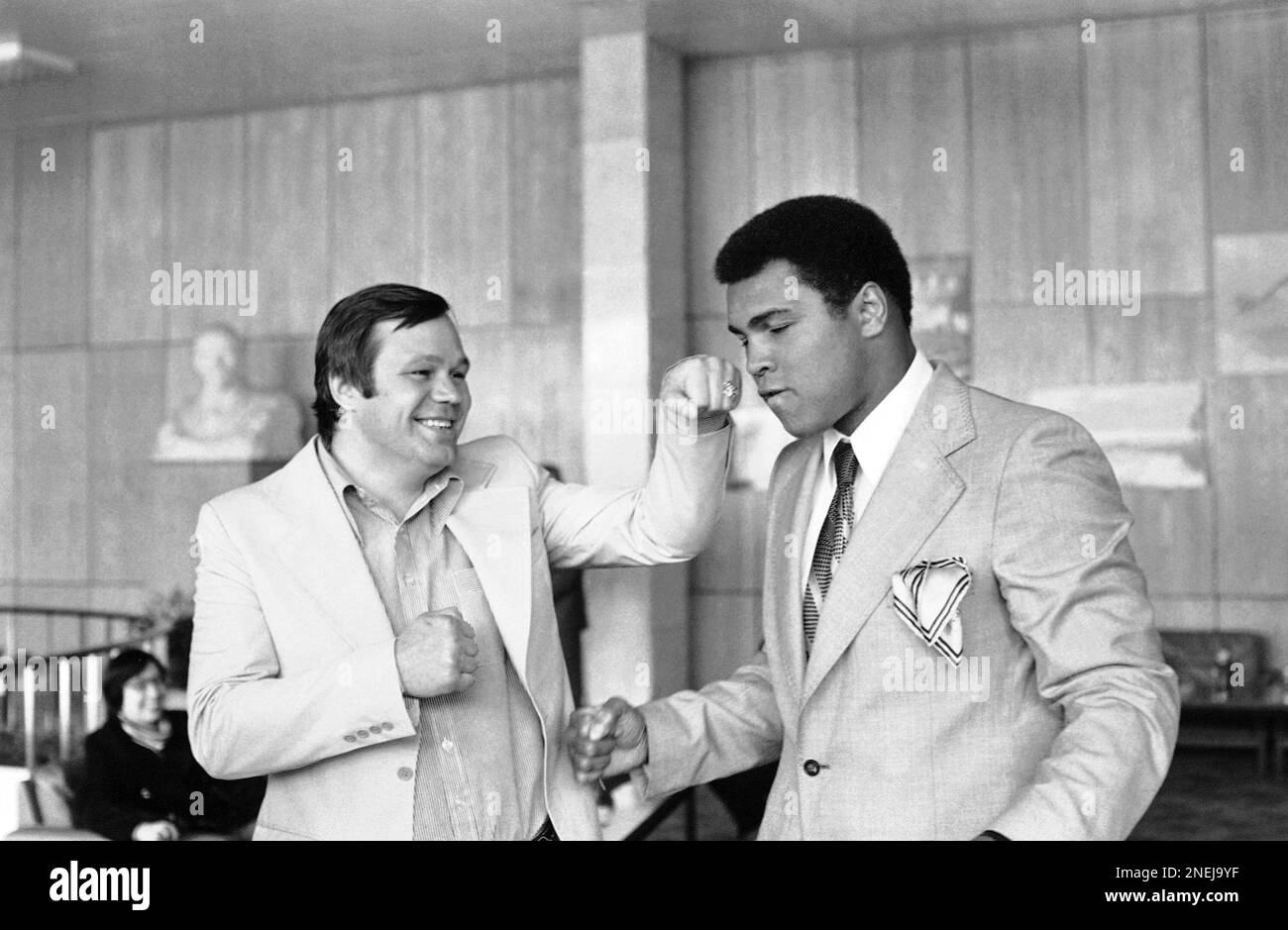 Russian amateur boxer Viktor Ageyev plants his fist on the nose of Muhammad Ali as the former ...