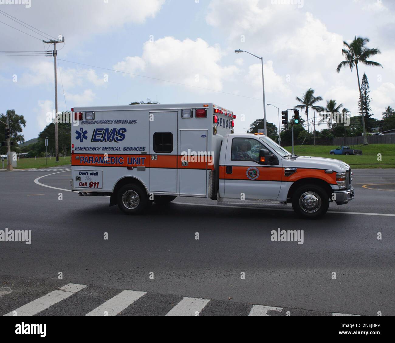 An ambulance arrives at the Castle Medical Center from the compound ...