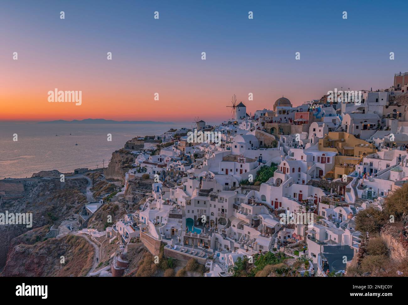 The picturesque village of Oia at dusk, Santorini Stock Photo - Alamy