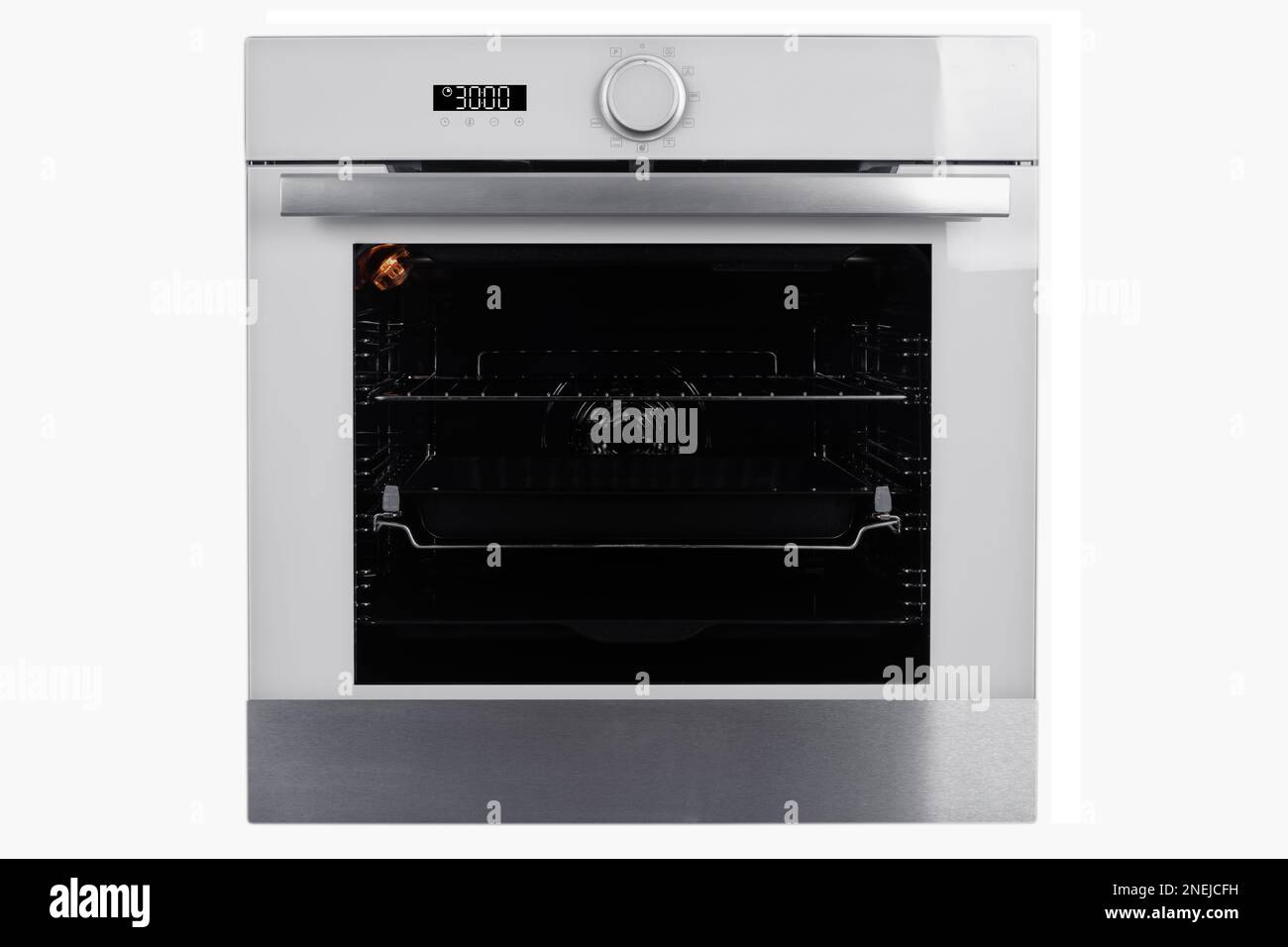 white electric oven with an electronic panel and gray elements ...