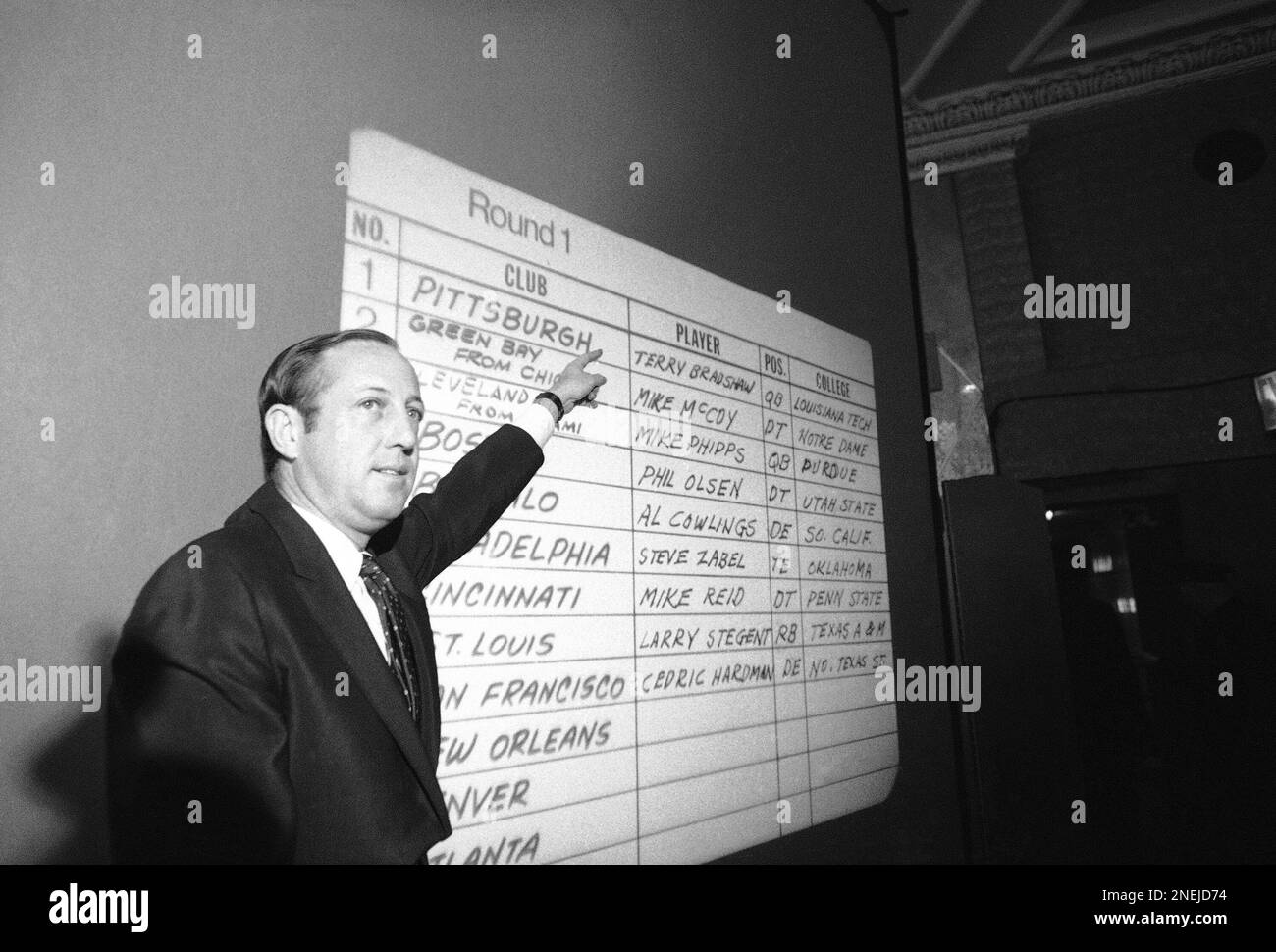 Commissioner Pete Roselle points to Pittsburgh Steelers and their No. 1 ...