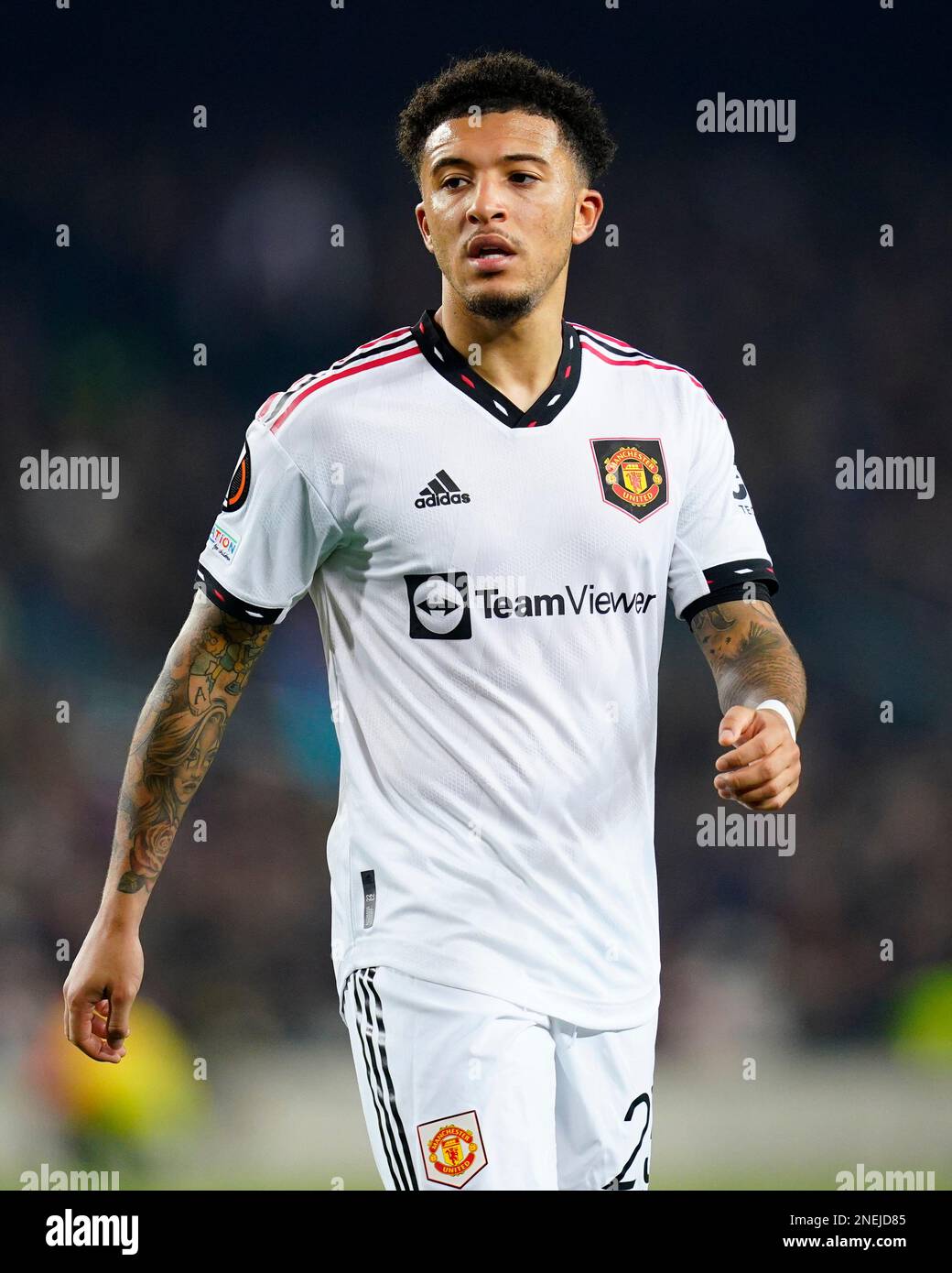 Barcelona, Spain. February 16, 2023, Jadon Sancho of Manchester United during the La Liga match ...