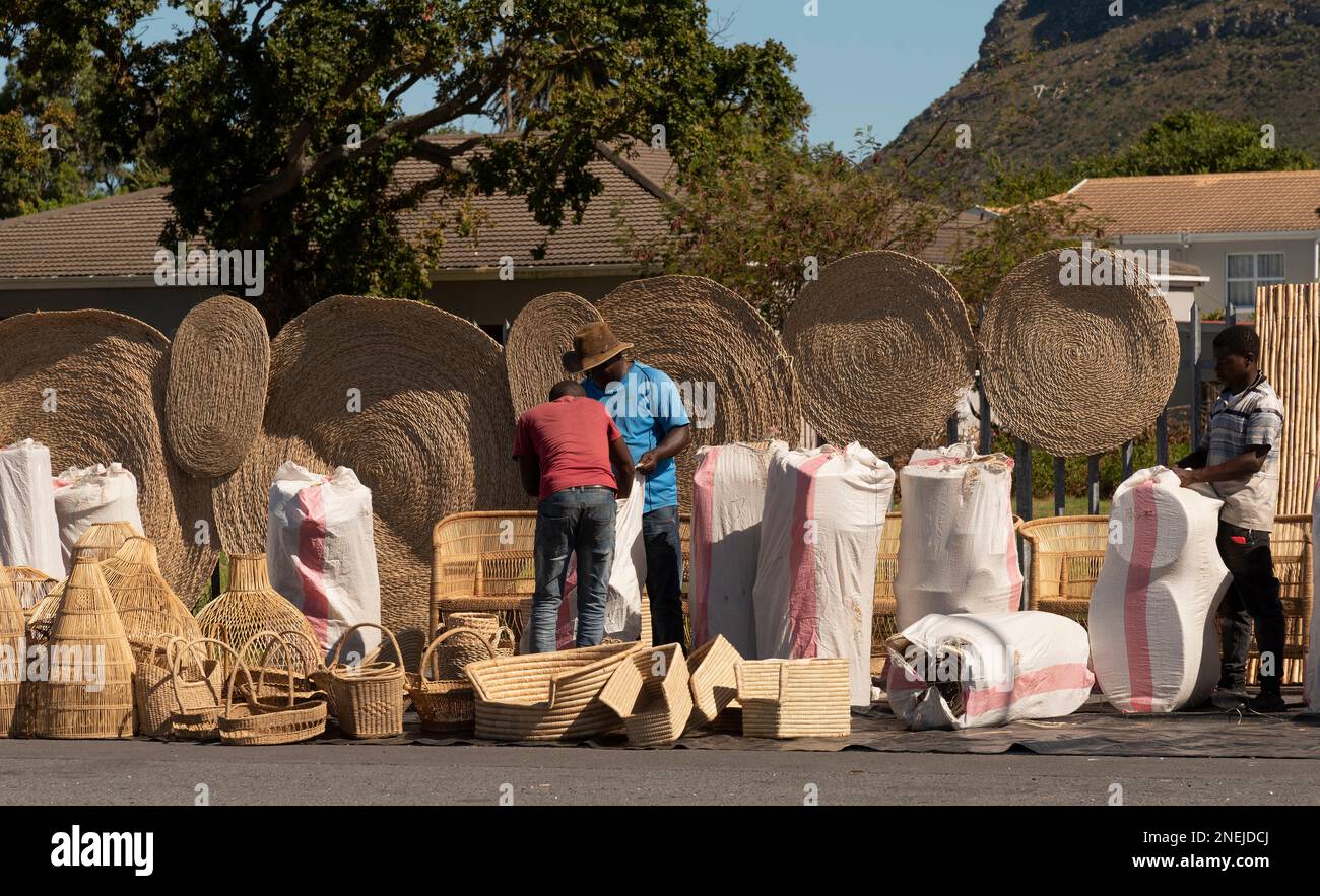 Western Cape, South Africa. 2023. Roadside traders selling basketwork ...