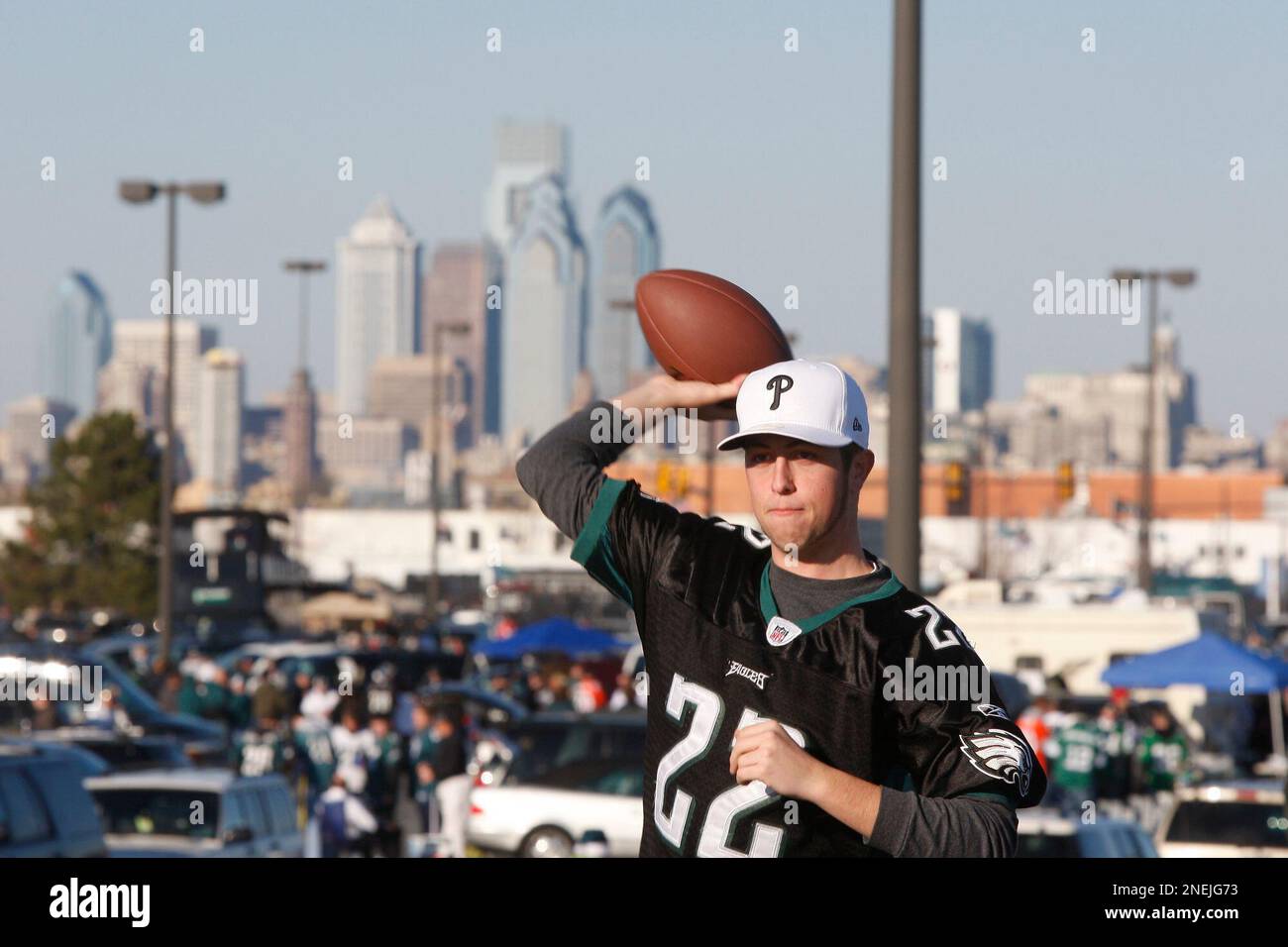 Philadelphia Eagles fan Patrick Lagan of Hazelton, Pa., throws a ...