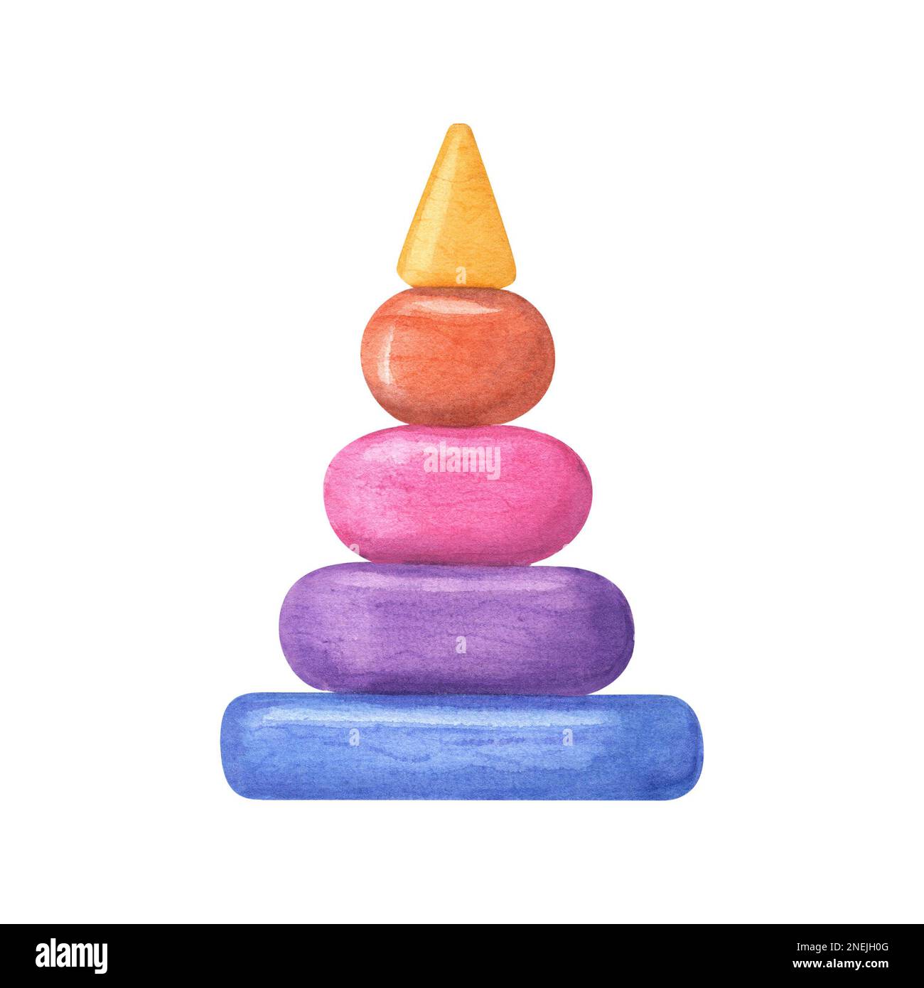 Watercolor illustration of kid wooden pyramid isolated on white ...