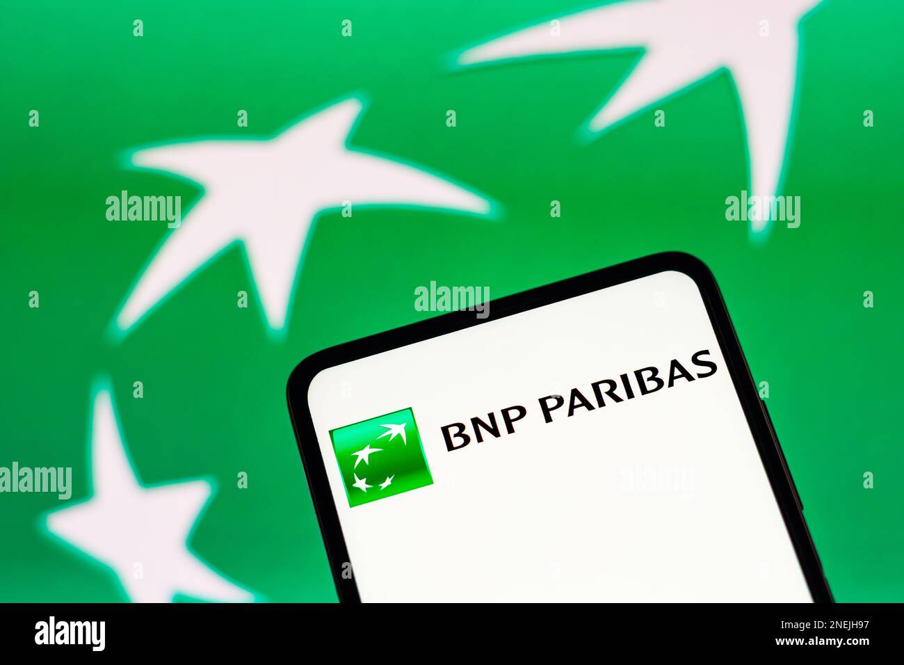 In this photo illustration the BNP Paribas logo seen displayed on a ...