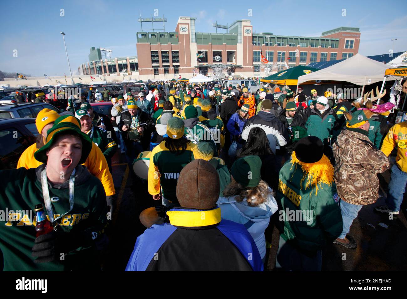 Fans are seen outside Lambeau Field before the first half of an NFL ...