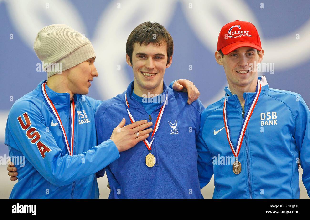 United States' Mitchell Whitmore, center, Brent Aussprung, left, and ...