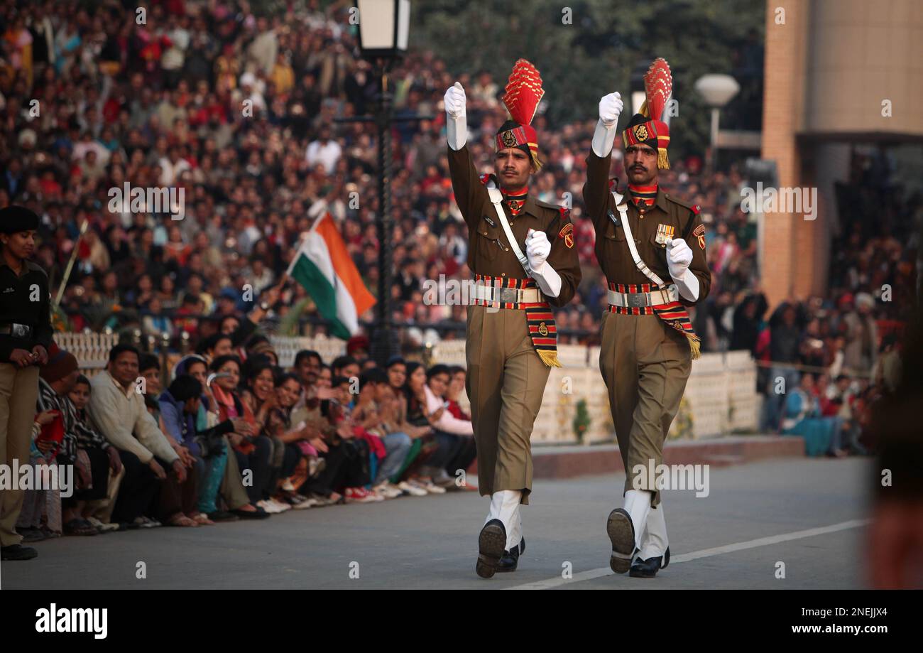 Indian Border Security Force soldiers participate in the 'Beating the ...