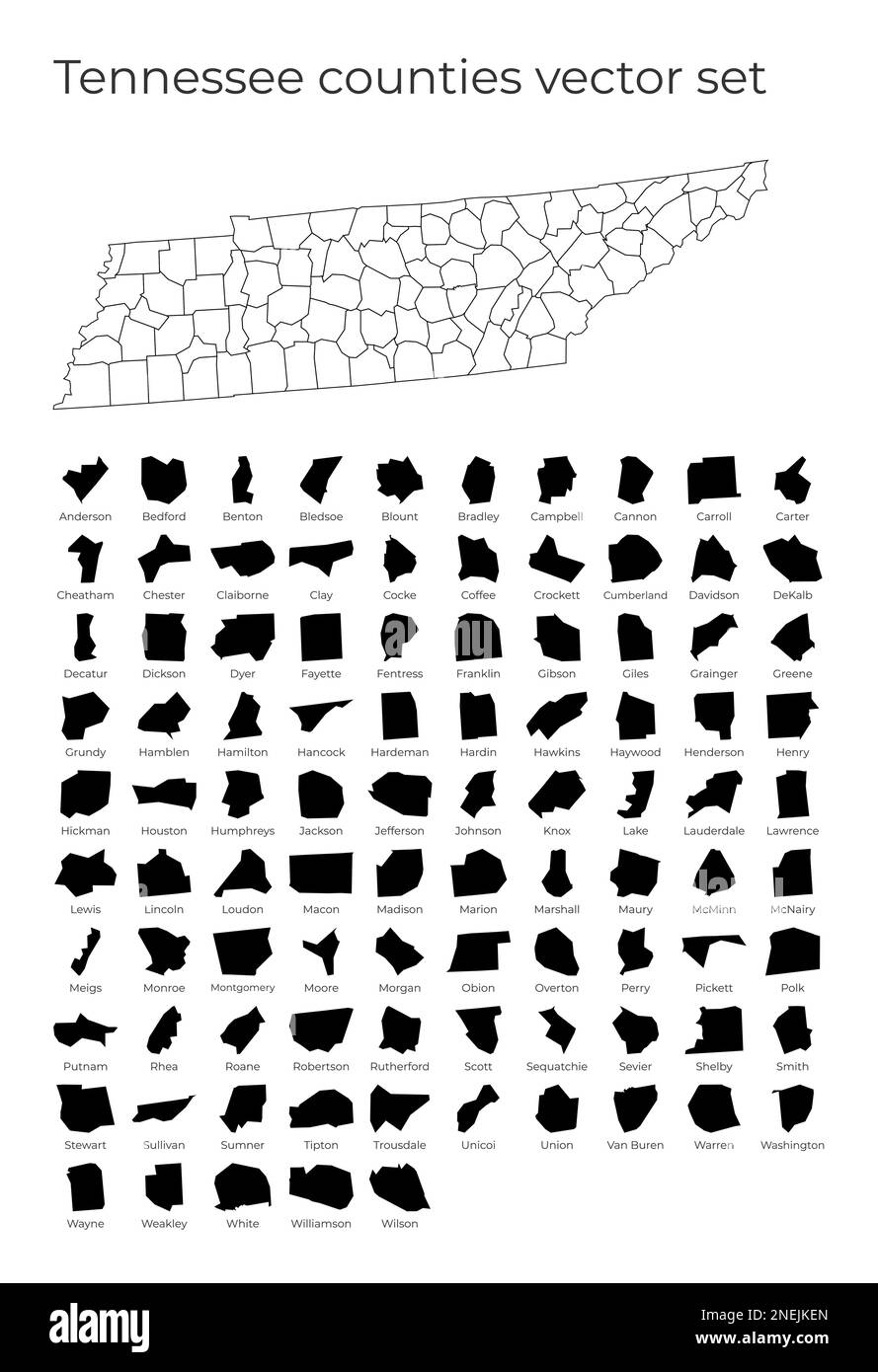 Tennessee map with shapes of regions. Blank vector map of the US State ...