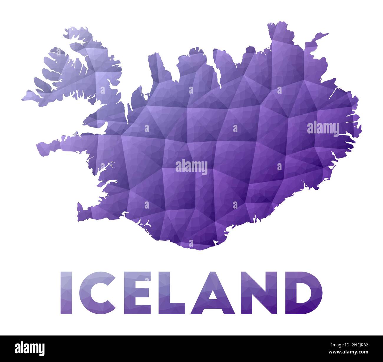 Map of Iceland. Low poly illustration of the country. Purple geometric design. Polygonal vector ...