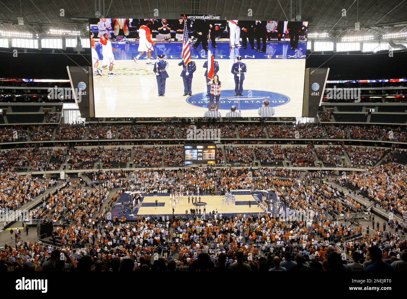 An overview of an NCAA basketball game between North Carolina and Texas ...