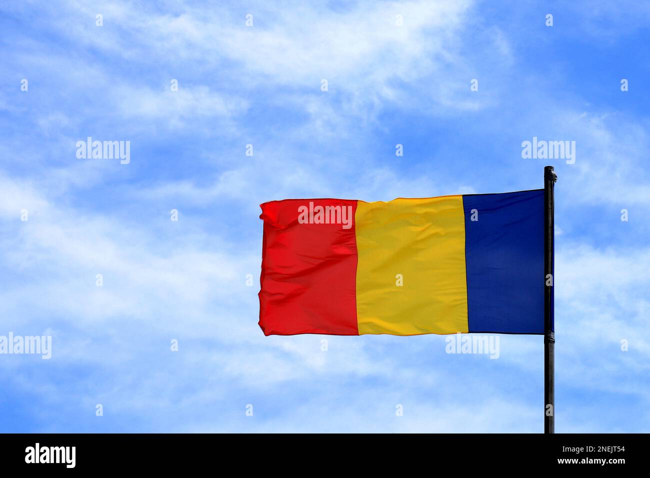 Flag of Romania, Blue yellow red Romanian national flag flies in the ...