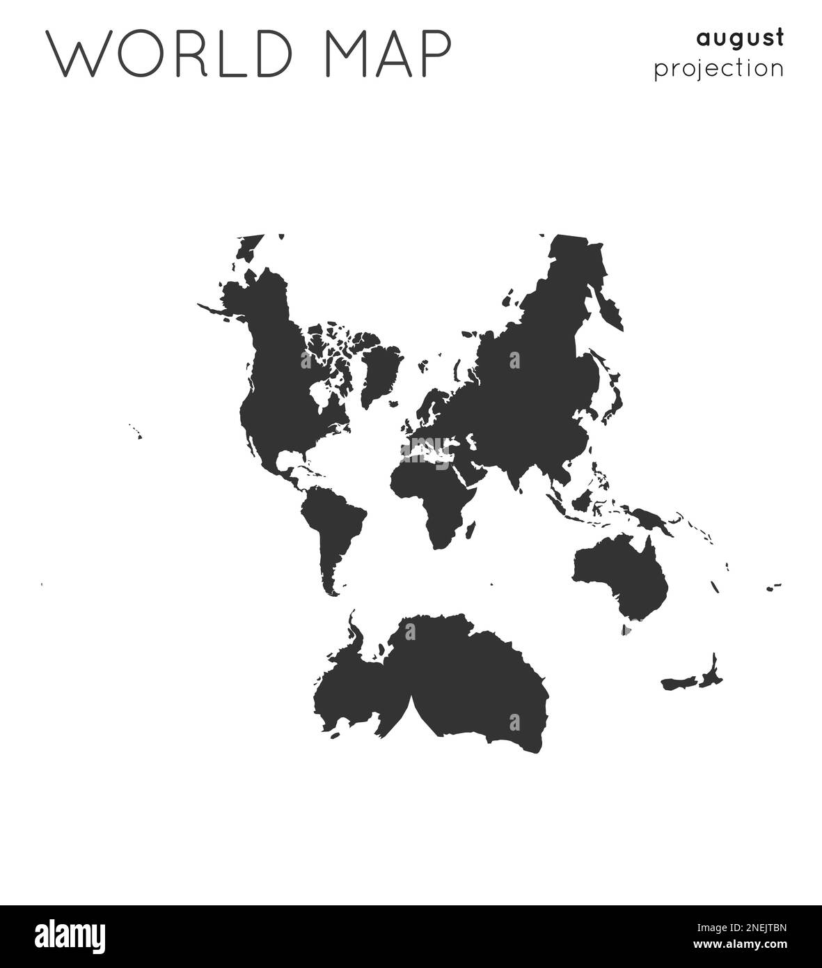 World Map Globe In August Projection Plain Style Modern Vector Illustration Stock Vector