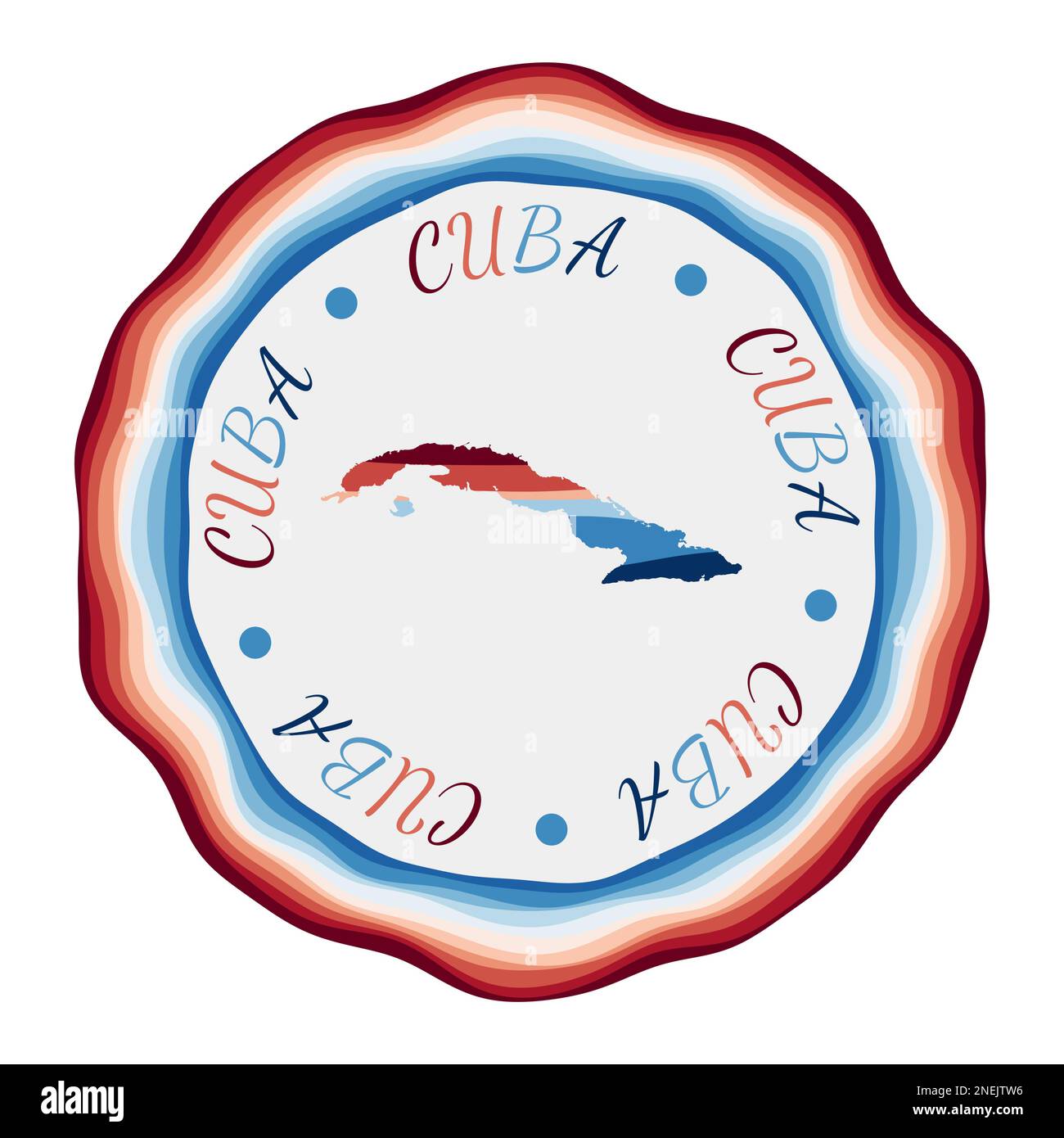 Cuba badge. Map of the country with beautiful geometric waves and ...