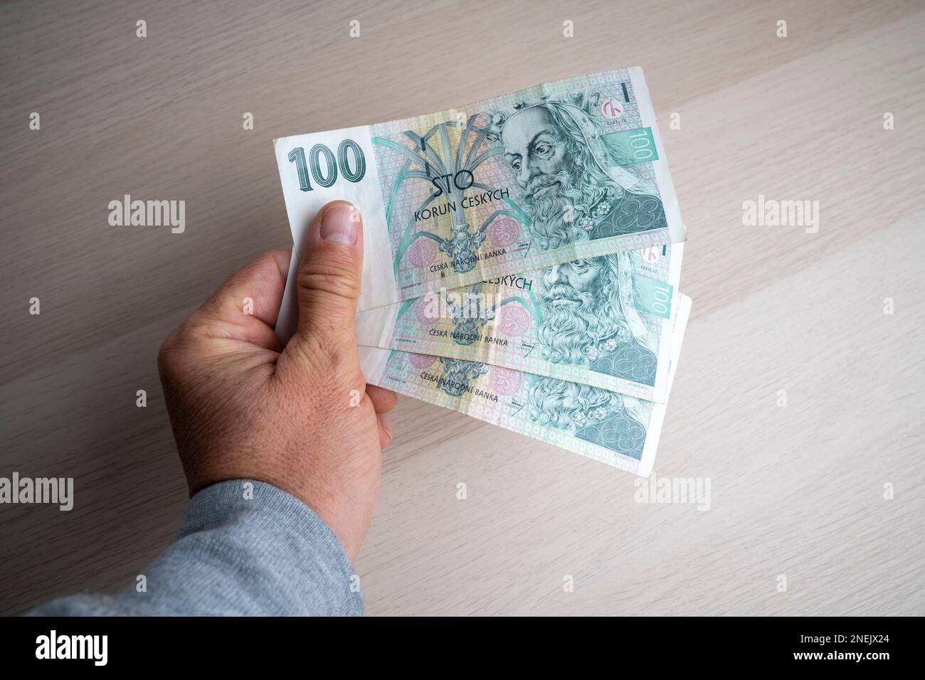 Paper 100 korun banknote of the Czech Republic. King Karel IV or ...