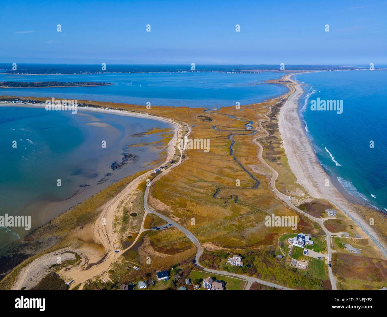Gurnet Point beach aerial view in Duxbury Bay in town of Plymouth ...