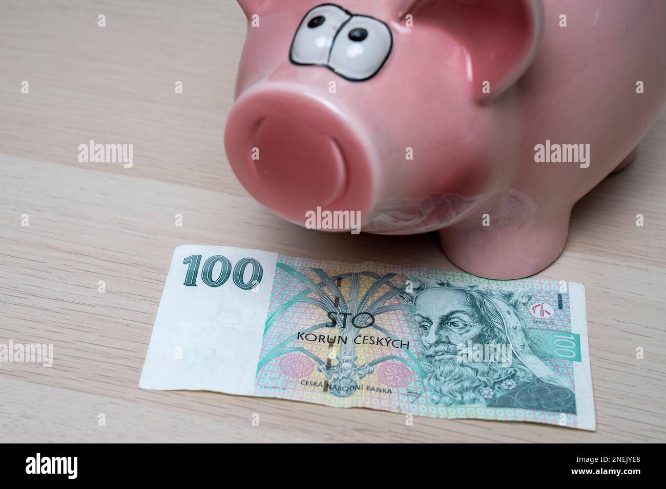 Paper 100 korun banknote of the Czech Republic. King Karel IV or ...