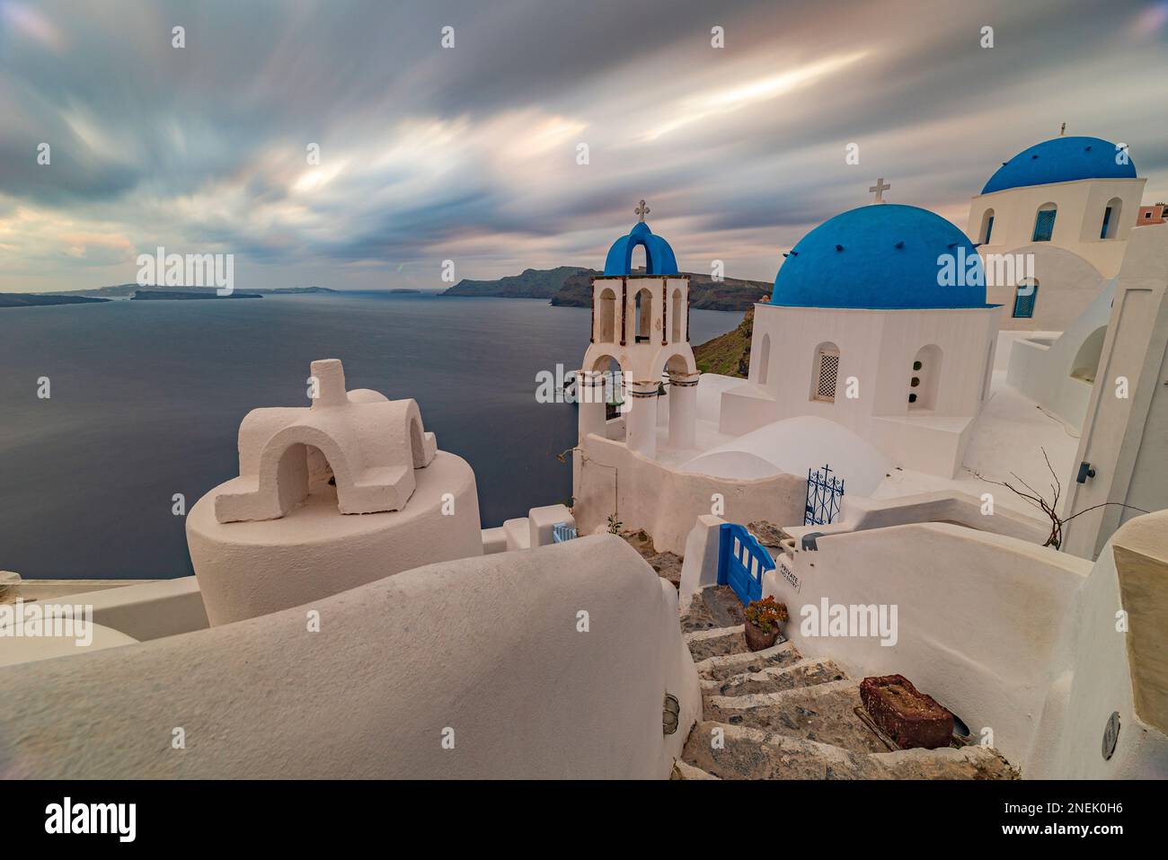 Panoramic view on the caldera from Oia village, Santorini Stock Photo ...