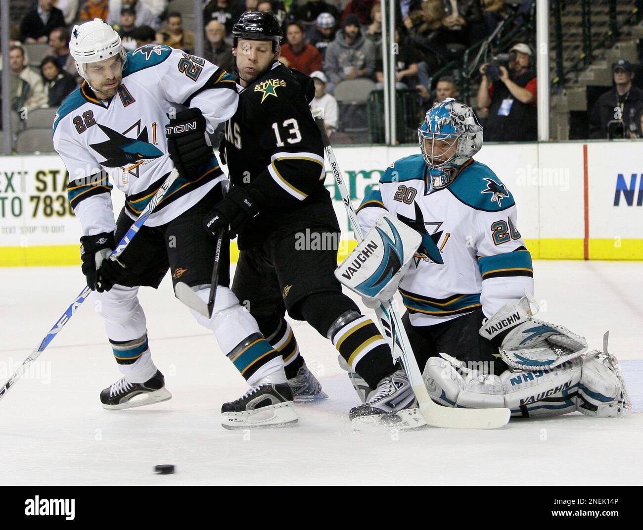 San Jose Sharks defenseman Dan Boyle (22) and goalie Evgeni Nabokov (20 ...