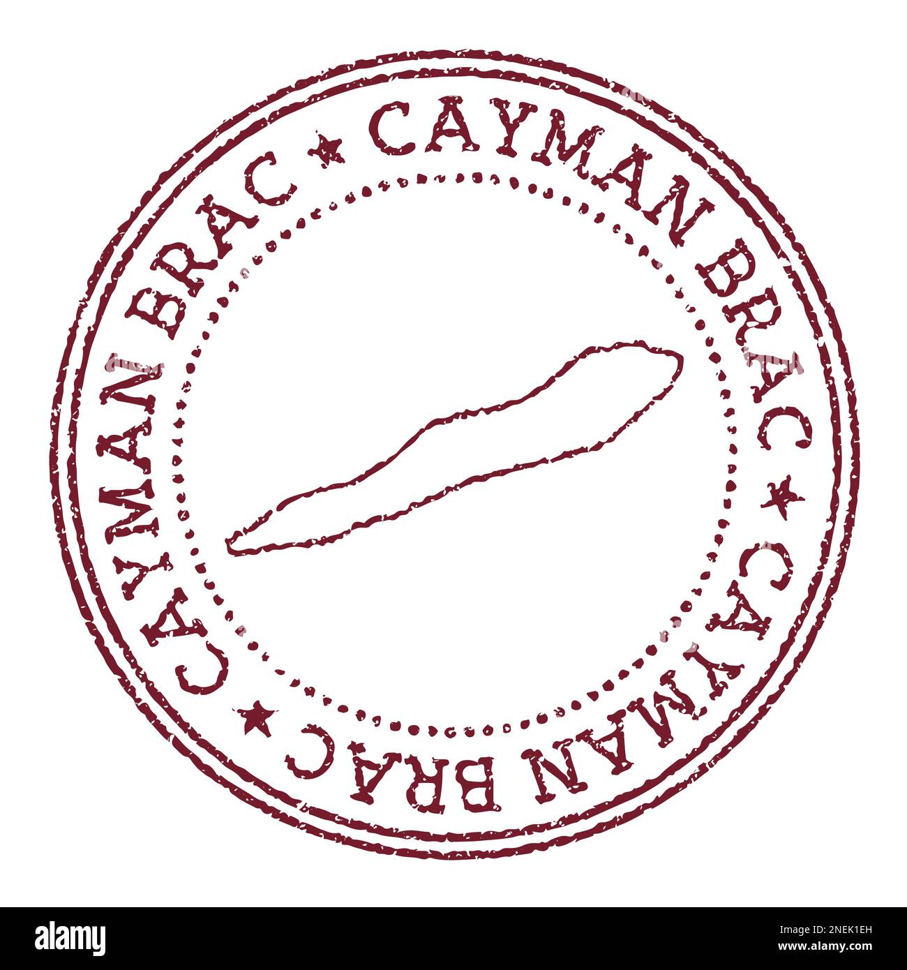 Cayman Brac round rubber stamp with island map. Vintage red passport ...