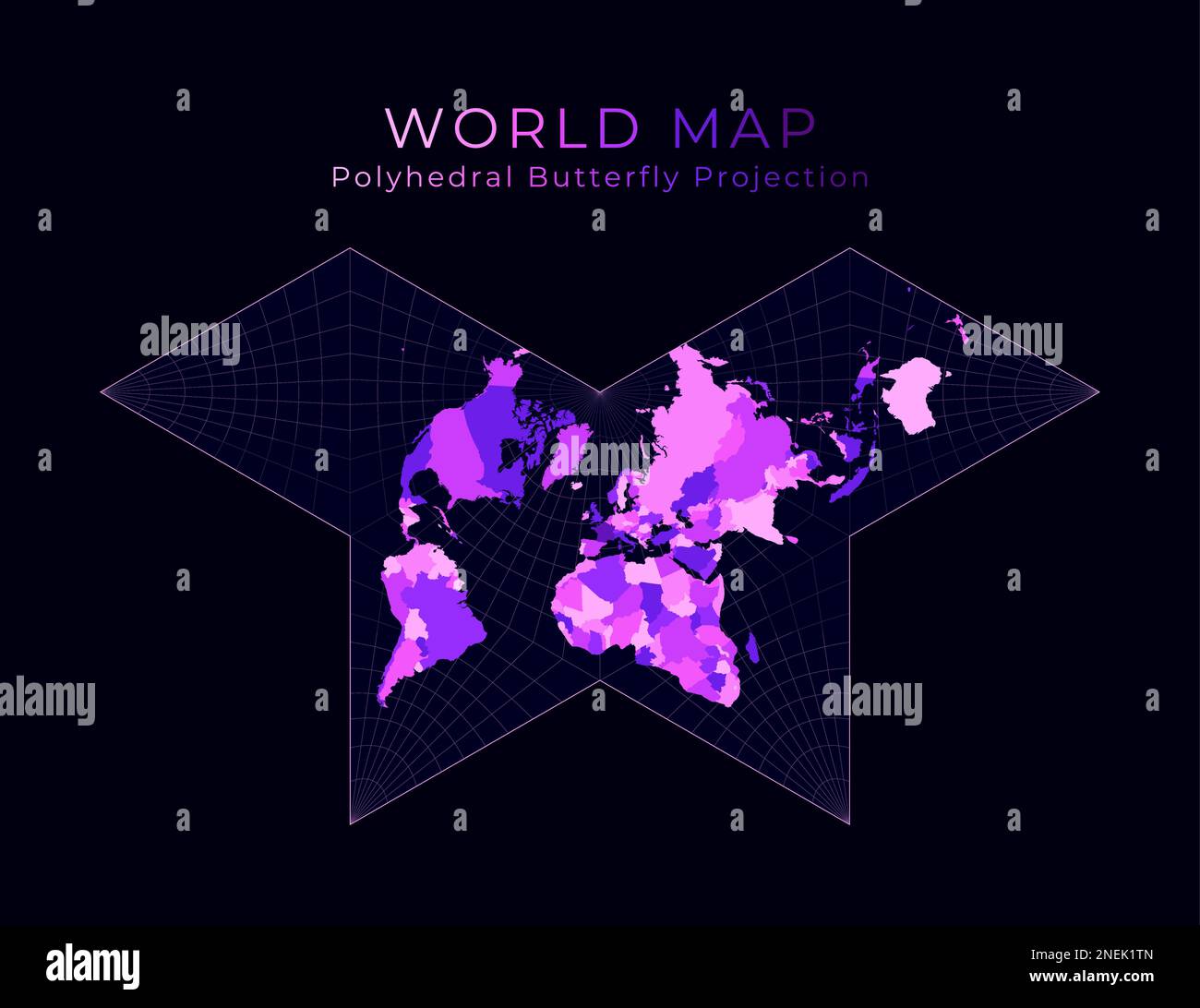 World Map. Gnomonic butterfly projection. Digital world illustration ...