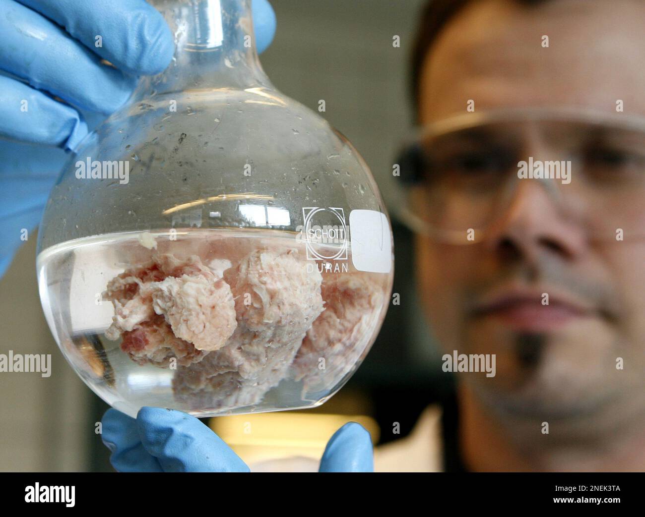 ARCHIV - Der Lebensmittelchemiker Juergen Glatz prueft Fettpartikel von ...