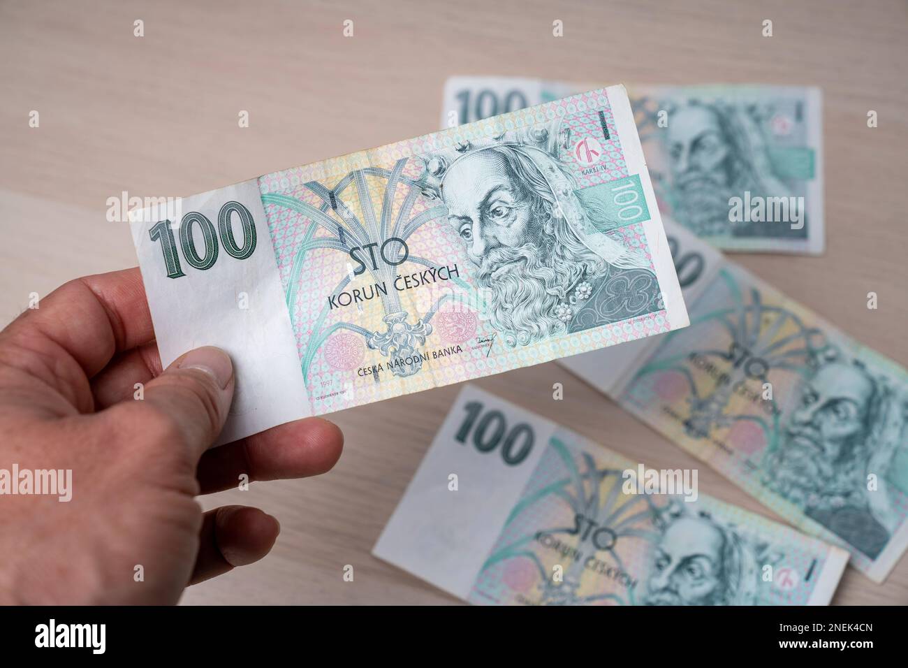 Paper 100 korun banknote of the Czech Republic. King Karel IV or ...