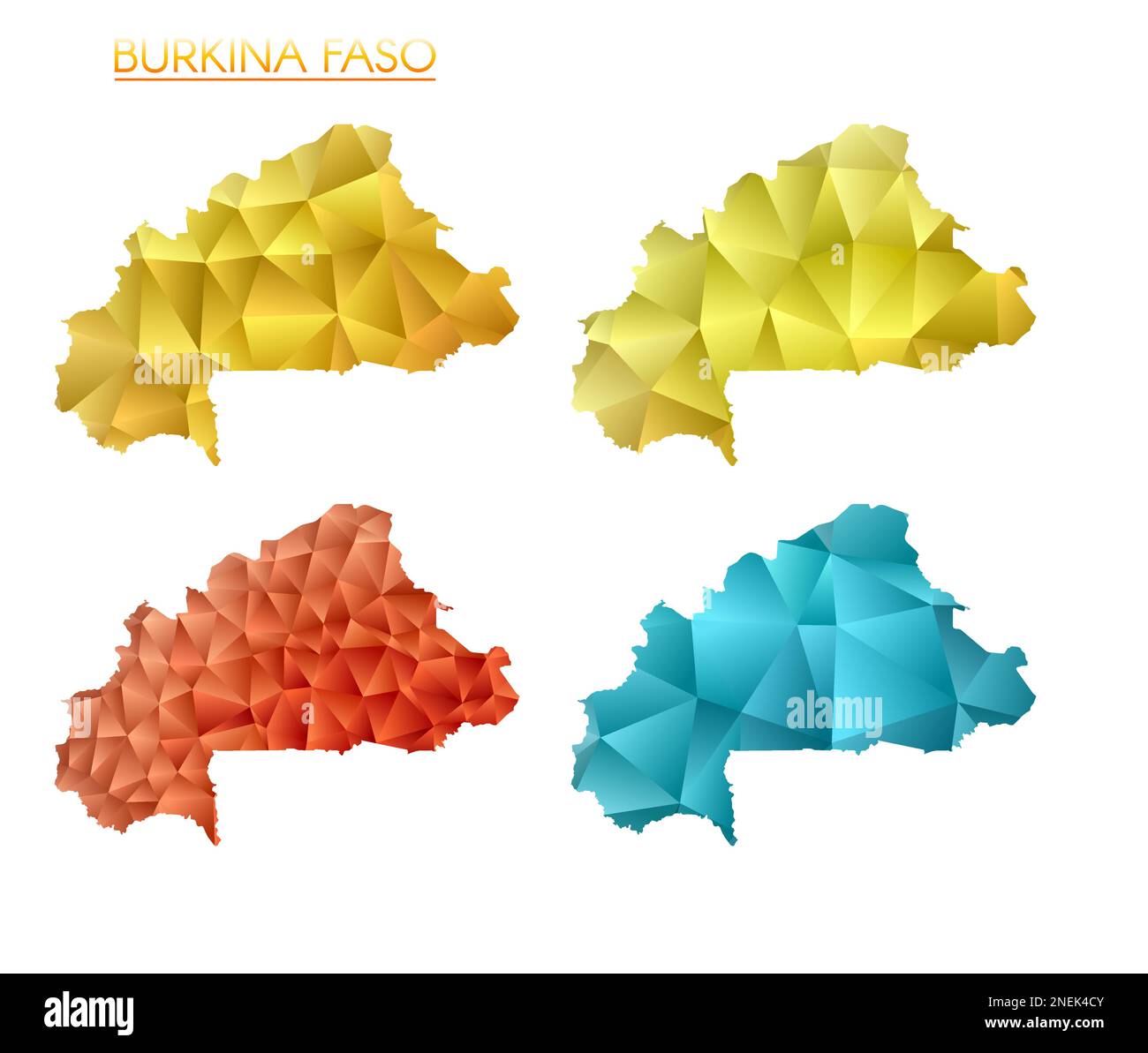 Set of vector polygonal maps of Burkina Faso. Bright gradient map of country in low poly style ...