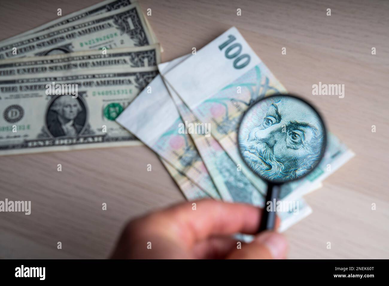 Czech Republic 100 korun paper banknote and US dollar 1. Czech ...